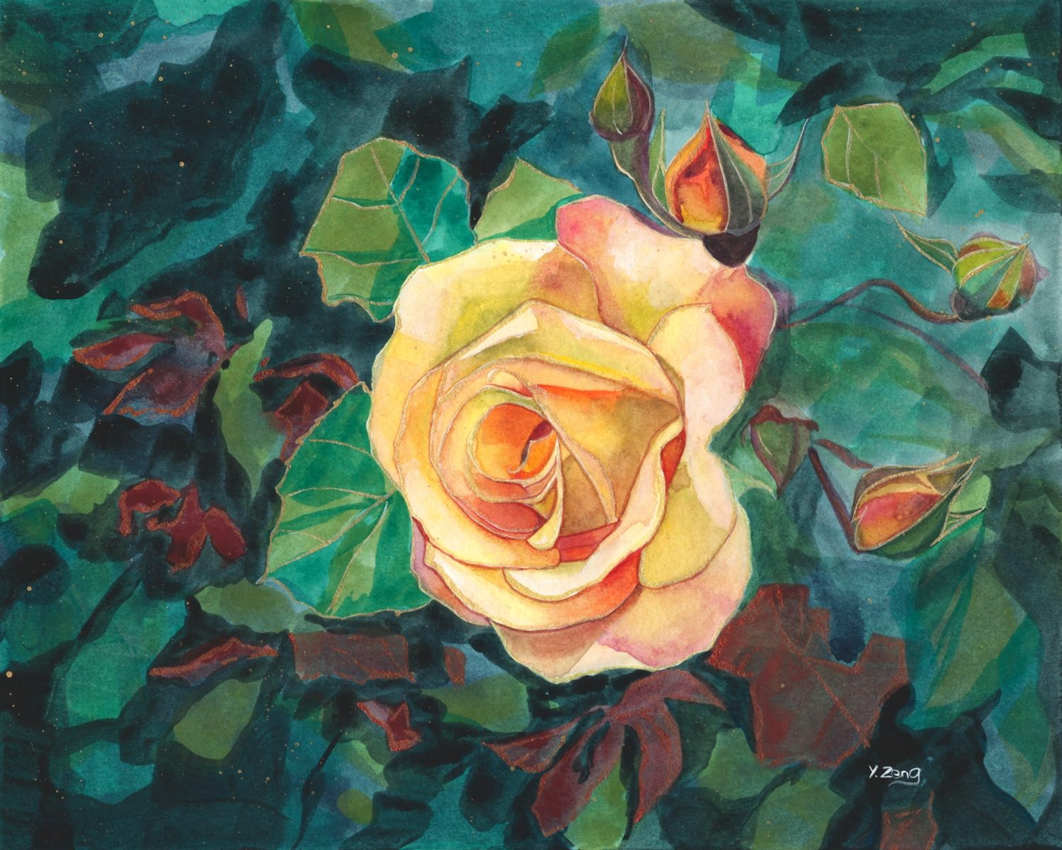 Watercolor Paintings Of Yellow Roses